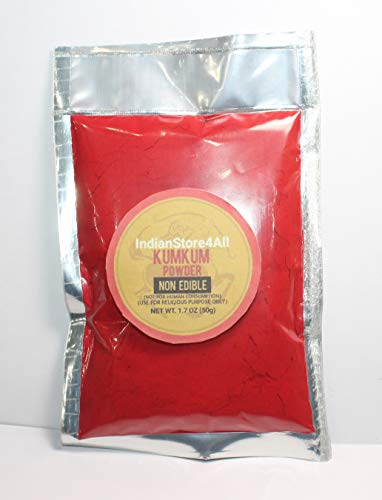 IS4A India Pure Dark Red Kumkum | Kum Kum | Bindi Powder | Sindoor Powder | Powder for Pooja and Other Hindu Rituals 1.7 OZ ( 50g)