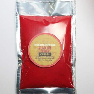 IS4A India Pure Dark Red Kumkum | Kum Kum | Bindi Powder | Sindoor Powder | Powder for Pooja and Other Hindu Rituals 1.7 OZ ( 50g)