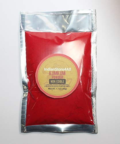 IS4A India Pure Dark Red Kumkum | Kum Kum | Bindi Powder | Sindoor Powder | Powder for Pooja and Other Hindu Rituals 1.7 OZ ( 50g)