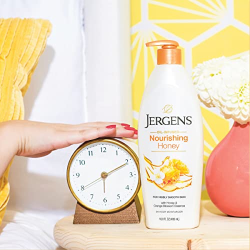 Jergens Nourishing Honey Dry Skin Moisturizer, with Illuminating Hydralucence Blend, Skin Nourishing Formula, Dermatologist Tested,16.8 Fl Oz (Pack of 4) (Packaging May Vary)