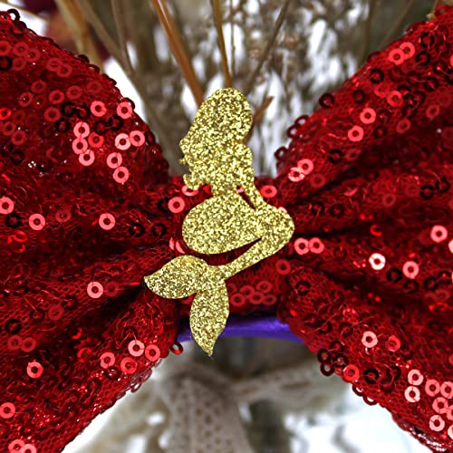 TEBWPIY Mouse Ears Headbands Mermaid Bow Sequin Headbands Green Mouse Ears with Red Bow Golden Mermaid Design Decoration for Women Girls Birthday Party Cosplay Costume Accessories