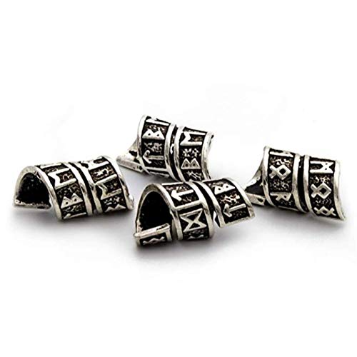 Viking Rune Beard Bead Coil Set (4-Pack) - Norse Rings for Hair, Dreads & Beards