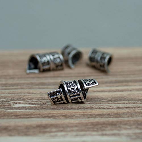 Viking Rune Beard Bead Coil Set (4-Pack) - Norse Rings for Hair, Dreads & Beards