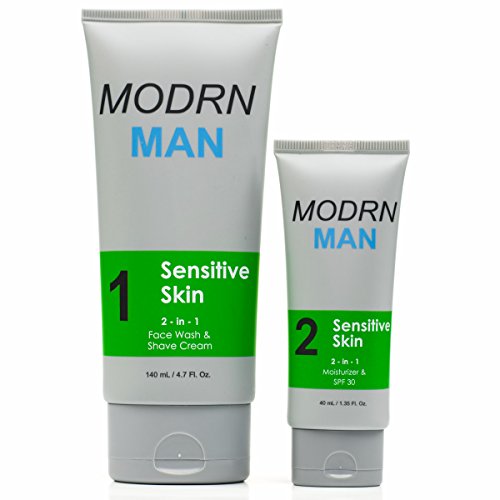 MODRN MAN Daily Skin Care Kit For Men With Sensitive Skin | Men’s Face Wash | Men’s Face Moisturizer | Fragrance Free | 45 Day Supply