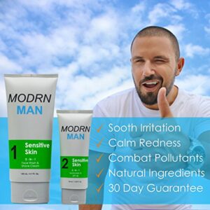 MODRN MAN Daily Skin Care Kit For Men With Sensitive Skin | Men’s Face Wash | Men’s Face Moisturizer | Fragrance Free | 45 Day Supply