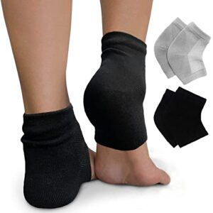 moisturizing heel socks, 2 pairs gel toeless socks, open toe socks, vented gel spa sleeves to heal and treat dry cracked heels treatment soften repair (black & gray)