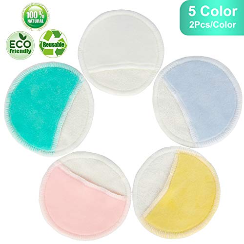 10pcs Organic Bamboo Makeup Remover Pads with Finger Pocket - 3 Layer Reusable Natural Cotton Rounds with Laundry Bag for Eye Makeup Remove Face Wipe (5 Color: White Yellow Blue Green Pink)