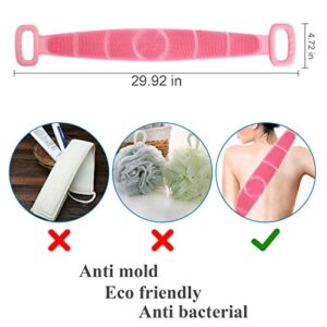 Back Scrubber for Shower，Lengthen Body Brush Exfoliating Loofah Brush Bathing Tool for Men Women,Hygienic Easy to Clean,Improves Blood Circulation and Skin Health(Pink)