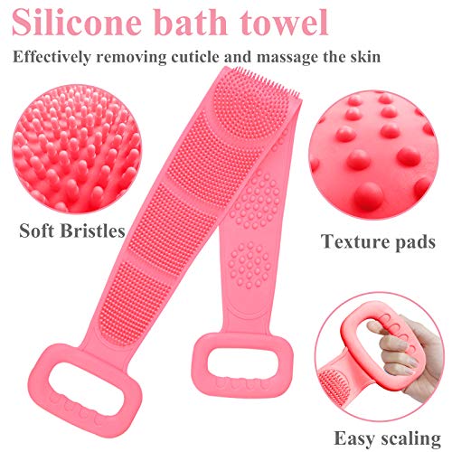 Back Scrubber for Shower，Lengthen Body Brush Exfoliating Loofah Brush Bathing Tool for Men Women,Hygienic Easy to Clean,Improves Blood Circulation and Skin Health(Pink)