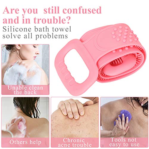 Back Scrubber for Shower，Lengthen Body Brush Exfoliating Loofah Brush Bathing Tool for Men Women,Hygienic Easy to Clean,Improves Blood Circulation and Skin Health(Pink)