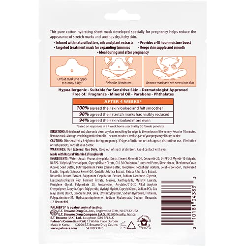 Palmer's Cocoa Butter Formula Tummy Mask, for Stretch Marks and Pregnancy Skincare (Single Use Mask), Unscented