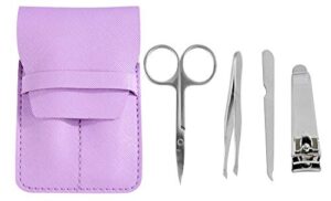 home-x manicure set, grooming kit, travel nail care tools – 4 pieces in purple case, fingernail and toenail clippers – 4” l x 2.5” w