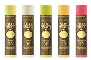 sun bum sunscreen lip balm, spf 30 variety pack, coconut, pomegranate, mango, key lime, banana