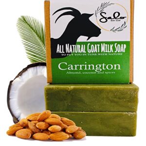 Salo Soap's Natural Womens Bar Soap Body Wash with Goat Milk Soap, Almond, Coconut Oil, Olive Oil, Shea Butter, for an all natural body wash, face soap for women and womens body soap bars.