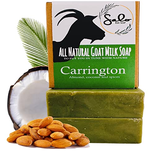 Salo Soap's Natural Womens Bar Soap Body Wash with Goat Milk Soap, Almond, Coconut Oil, Olive Oil, Shea Butter, for an all natural body wash, face soap for women and womens body soap bars.