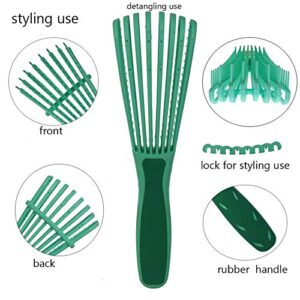 Detangling Hair Brush for Kinky Afro Textured 3a to 4c Hair, Curly Hair, Wet or Dry Detangler Brush for Think Hair + Detangling Comb & Edge Control Brush (Green)