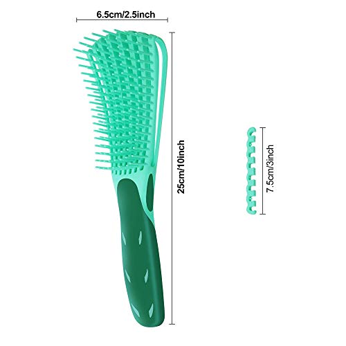 Detangling Hair Brush for Kinky Afro Textured 3a to 4c Hair, Curly Hair, Wet or Dry Detangler Brush for Think Hair + Detangling Comb & Edge Control Brush (Green)