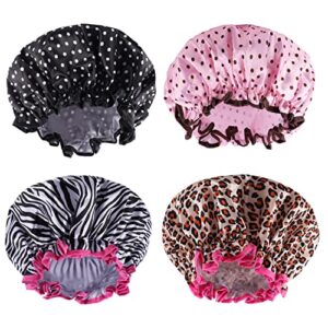 4 pcs reusable shower cap, waterproof shower cap elastic double layers shower hat bath caps stocking stuffers for women girls