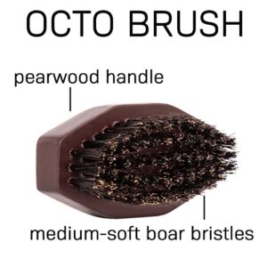 Volt Octo Beard Brush for Men - 100% Natural Pearwood and Real Boar Bristles - Medium Hardness - Untange and Combs - Men's Hair and Beard Styling Products