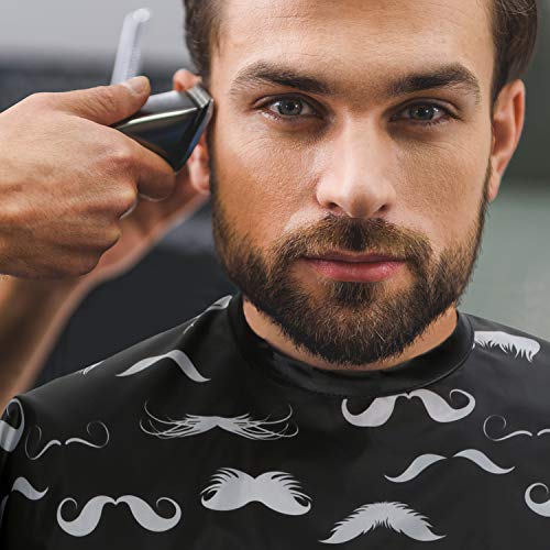 Hair Cutting Cape For Professional Barbers, Salons, and At Home Stylists Black with Gray Mustache With Adjustable Neck Hair Stylist and Barber Accessories for Men, Black with Gray