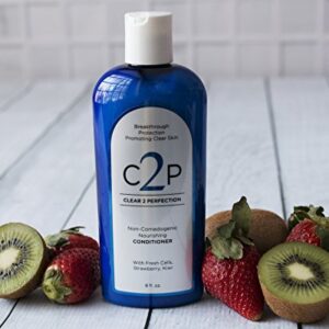 Non-Comedogenic Hair Conditioner for Blemish Free Skin by Clear 2 Perfection with Fresh Cells Strawberry and Kiwi Suspensions. Hair Conditioner for Acne. Made in USA