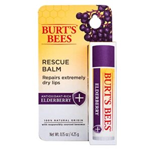 burt’s bees 100% natural origin rescue lip balm with beeswax and antioxidant-rich elderberry, 1 tube in blister box (package may vary)