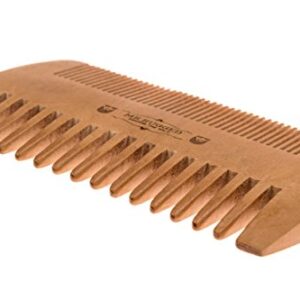 Mr Rugged Pocket Beard Comb - Wide and Fine Teeth Sides - Pear Wood Comb - Wooden Handmade Brushes Beard Oils & Balms to Promote Softer & Thicker Growth - Better for Beards Than Metal or Plastic