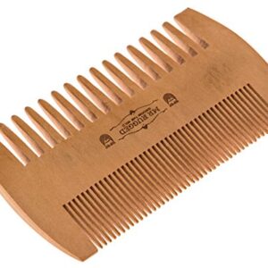 Mr Rugged Pocket Beard Comb - Wide and Fine Teeth Sides - Pear Wood Comb - Wooden Handmade Brushes Beard Oils & Balms to Promote Softer & Thicker Growth - Better for Beards Than Metal or Plastic