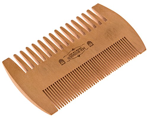 Mr Rugged Pocket Beard Comb - Wide and Fine Teeth Sides - Pear Wood Comb - Wooden Handmade Brushes Beard Oils & Balms to Promote Softer & Thicker Growth - Better for Beards Than Metal or Plastic