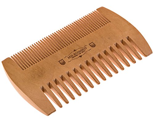 Mr Rugged Pocket Beard Comb - Wide and Fine Teeth Sides - Pear Wood Comb - Wooden Handmade Brushes Beard Oils & Balms to Promote Softer & Thicker Growth - Better for Beards Than Metal or Plastic