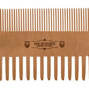 Mr Rugged Pocket Beard Comb - Wide and Fine Teeth Sides - Pear Wood Comb - Wooden Handmade Brushes Beard Oils & Balms to Promote Softer & Thicker Growth - Better for Beards Than Metal or Plastic