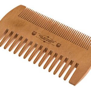 Mr Rugged Pocket Beard Comb - Wide and Fine Teeth Sides - Pear Wood Comb - Wooden Handmade Brushes Beard Oils & Balms to Promote Softer & Thicker Growth - Better for Beards Than Metal or Plastic