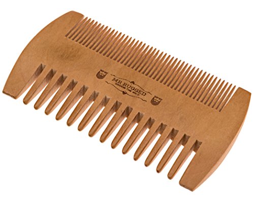 Mr Rugged Pocket Beard Comb - Wide and Fine Teeth Sides - Pear Wood Comb - Wooden Handmade Brushes Beard Oils & Balms to Promote Softer & Thicker Growth - Better for Beards Than Metal or Plastic