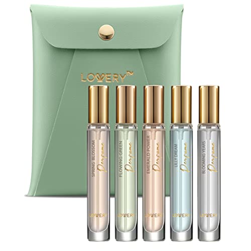 LOVERY Birthday Gifts For Her and Him, Perfume Set Pack of 5 - Perfume Sampler Sets for Women & Men with Leather Pouch - 10ml Mini Perfume for Travel Gifts, Solo Scent & Layering Fragrances