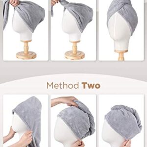 Hicober Microfiber Hair Towel, 3 Packs Hair Turbans for Wet Hair, Drying Hair Wrap Towels for Curly Hair Women Anti Frizz(Grey,Blue,Grey)