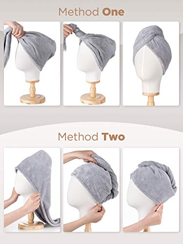 Hicober Microfiber Hair Towel, 3 Packs Hair Turbans for Wet Hair, Drying Hair Wrap Towels for Curly Hair Women Anti Frizz(Grey,Blue,Grey)