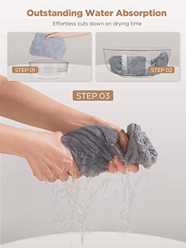 Hicober Microfiber Hair Towel, 3 Packs Hair Turbans for Wet Hair, Drying Hair Wrap Towels for Curly Hair Women Anti Frizz(Grey,Blue,Grey)