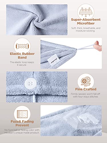 Hicober Microfiber Hair Towel, 3 Packs Hair Turbans for Wet Hair, Drying Hair Wrap Towels for Curly Hair Women Anti Frizz(Grey,Blue,Grey)