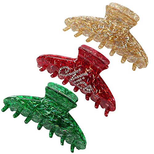 Christmas Hair Claw Clips for Women Girls Green Gold Hair Clips Cute Rhinestone Red Hair Claws Christmas Hair Accessories