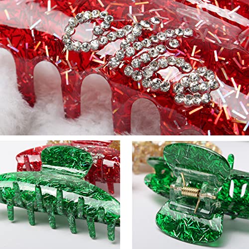 Christmas Hair Claw Clips for Women Girls Green Gold Hair Clips Cute Rhinestone Red Hair Claws Christmas Hair Accessories