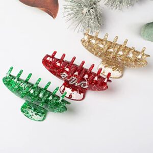 Christmas Hair Claw Clips for Women Girls Green Gold Hair Clips Cute Rhinestone Red Hair Claws Christmas Hair Accessories