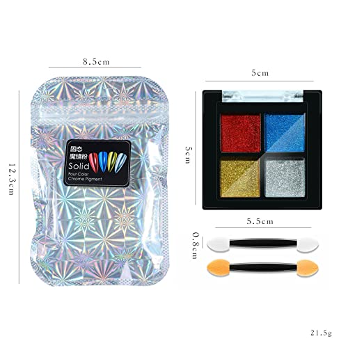 HEIMEABI Manicure Powder Eyeshadow Mirror Powder Solid Powders With 2Pcs Sticks Four-Color Sets Nail HolographicMagic Nail Polish Powder(F, One Size)