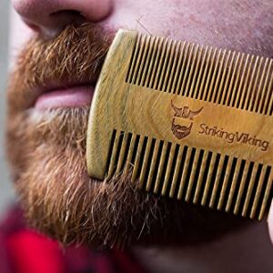 Sandalwood Beard Comb and Case - Pocket Sized Wooden Beard & Mustache Comb with Fine & Coarse Teeth - Perfect for Use with Balms and Oils - Striking Viking (Black)