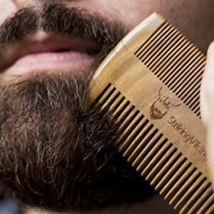 Sandalwood Beard Comb and Case - Pocket Sized Wooden Beard & Mustache Comb with Fine & Coarse Teeth - Perfect for Use with Balms and Oils - Striking Viking (Black)