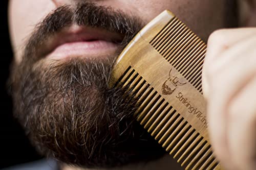 Sandalwood Beard Comb and Case - Pocket Sized Wooden Beard & Mustache Comb with Fine & Coarse Teeth - Perfect for Use with Balms and Oils - Striking Viking (Black)