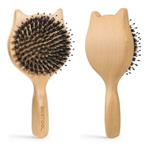 hair brush, bestool small travel hair brushes for women, men or kids, wooden toddler boar bristle hair brush for detangling, defrizz, distribute oil (natural)