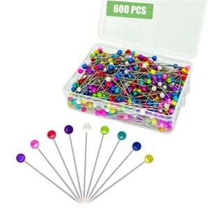 600pcs sewing pins straight pin for fabric, pearlized ball head quilting pins long 1.5inch, multicolor corsage stick pins for dressmaker, jewelry diy decoration, craft and sewing project