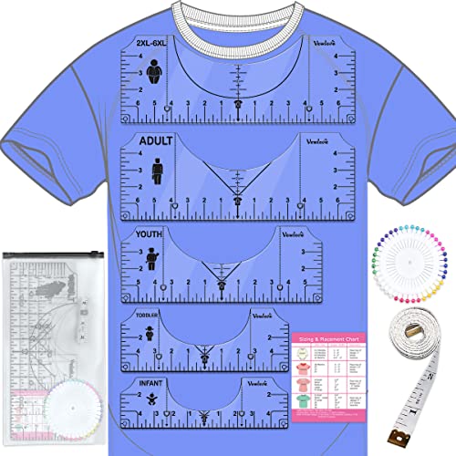 Tshirt Ruler Guide for Vinyl Alignment, T Shirt Rulers to Center Designs, Alignment Tool with Soft Tape Measure, Craft Sewing Supplies Accessories Tools for Heat Press HTV Heat Transfer Vinyl