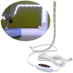 madam sew sewing machine light strip, 12” usb led light strip with clean white lights for brother, janome, babylock, pfaff – dimmable strip light for sewing machine with 98” power cord and clips