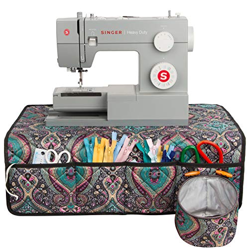 PACMAXI Sewing Machine Pad for Table with Pockets, Sewing Machine Pad Organizer, Pad Organizer for Sewing Machine Accessories, Sewing Machine Mat (Paisley Blue)